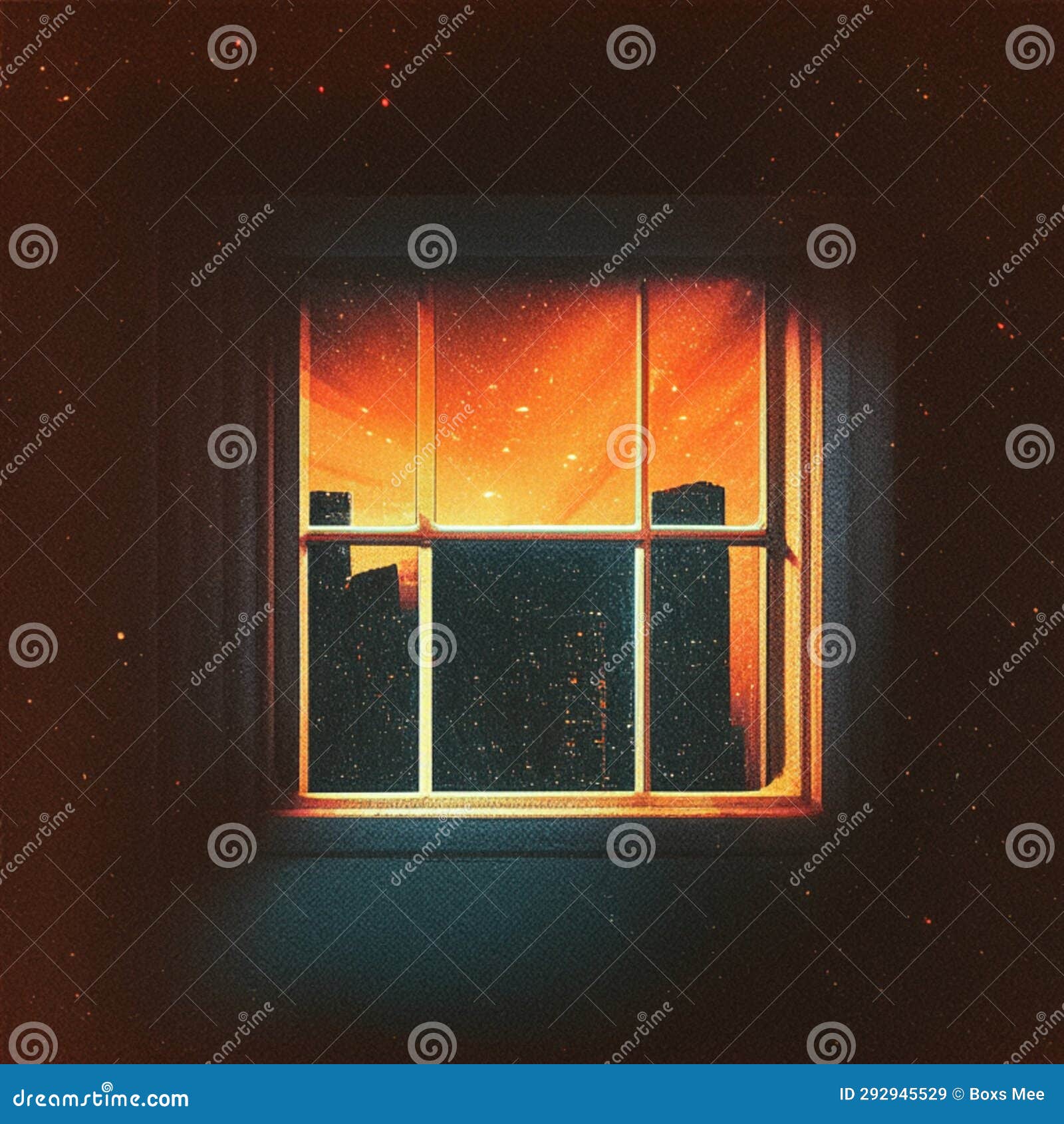 Window with View of the City at Night. 3d Rendering Stock Illustration ...