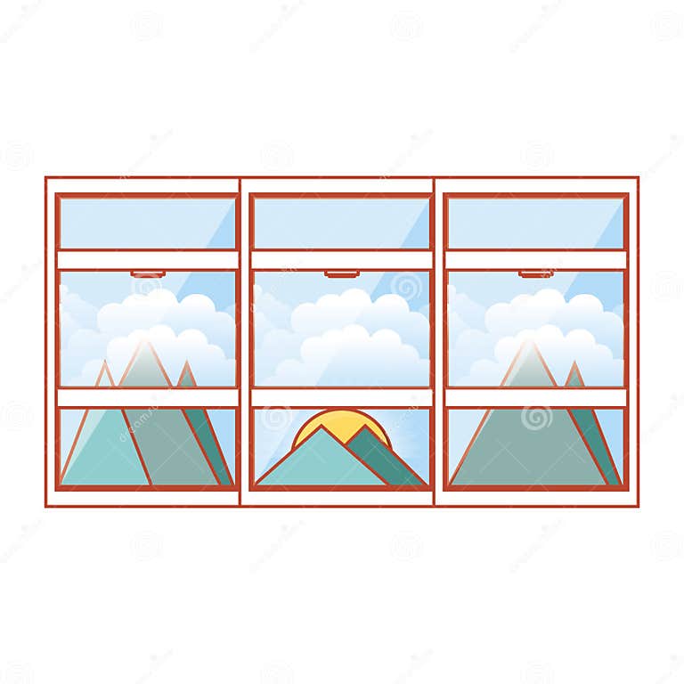 Window with View of Day and Mountains Stock Illustration - Illustration ...