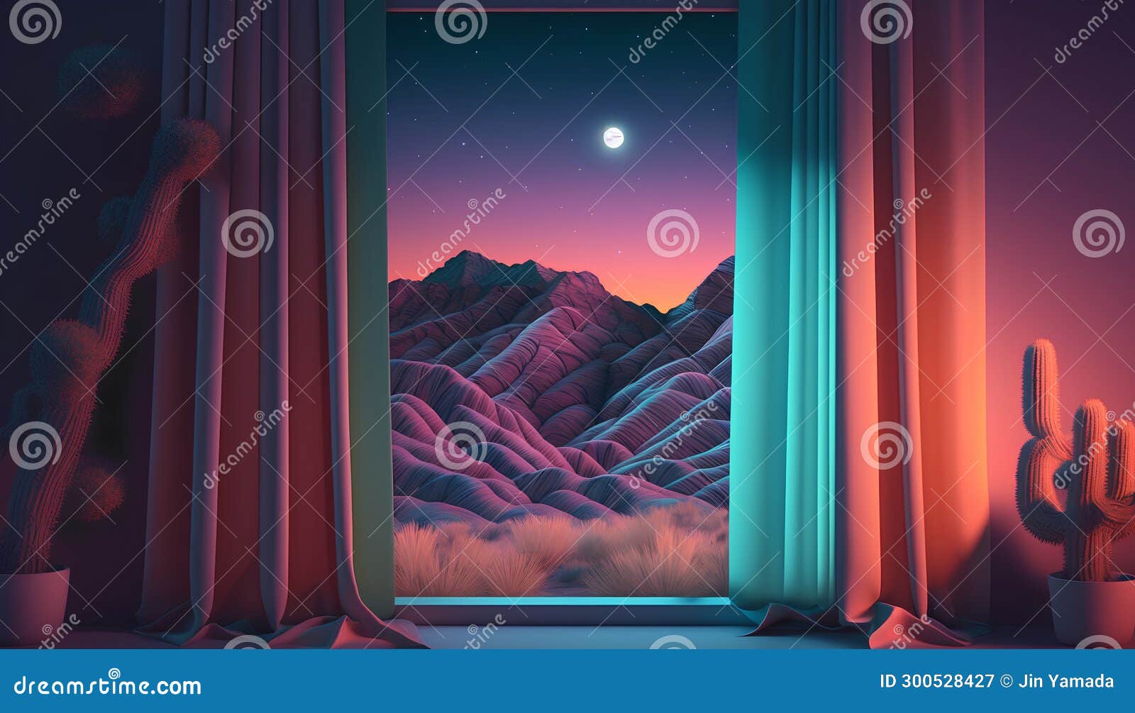Window with a View of the Desert. 3D Rendering. Illustration Stock ...