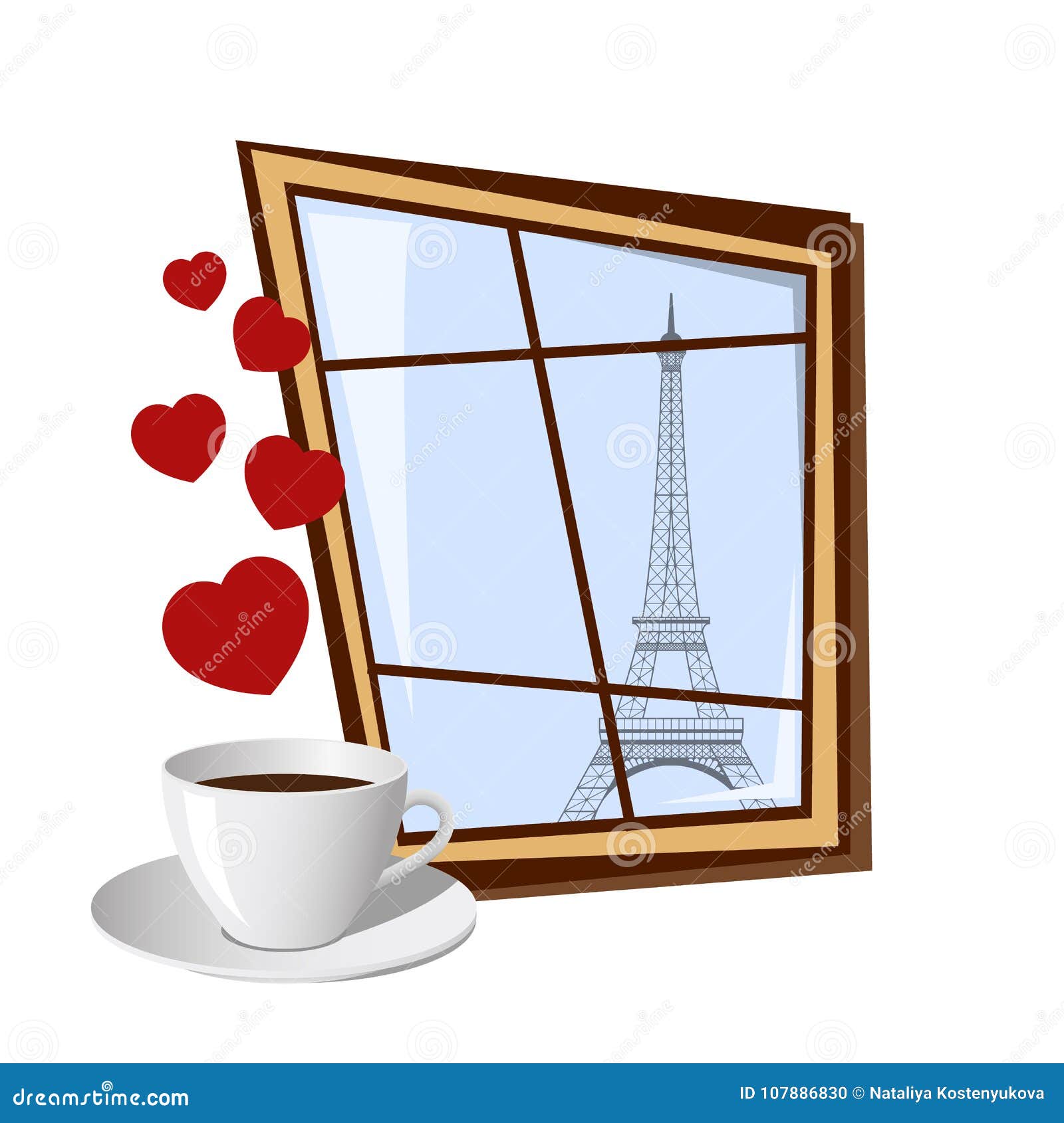 Window with View on Eiffel Tower Stock Vector - Illustration of ...