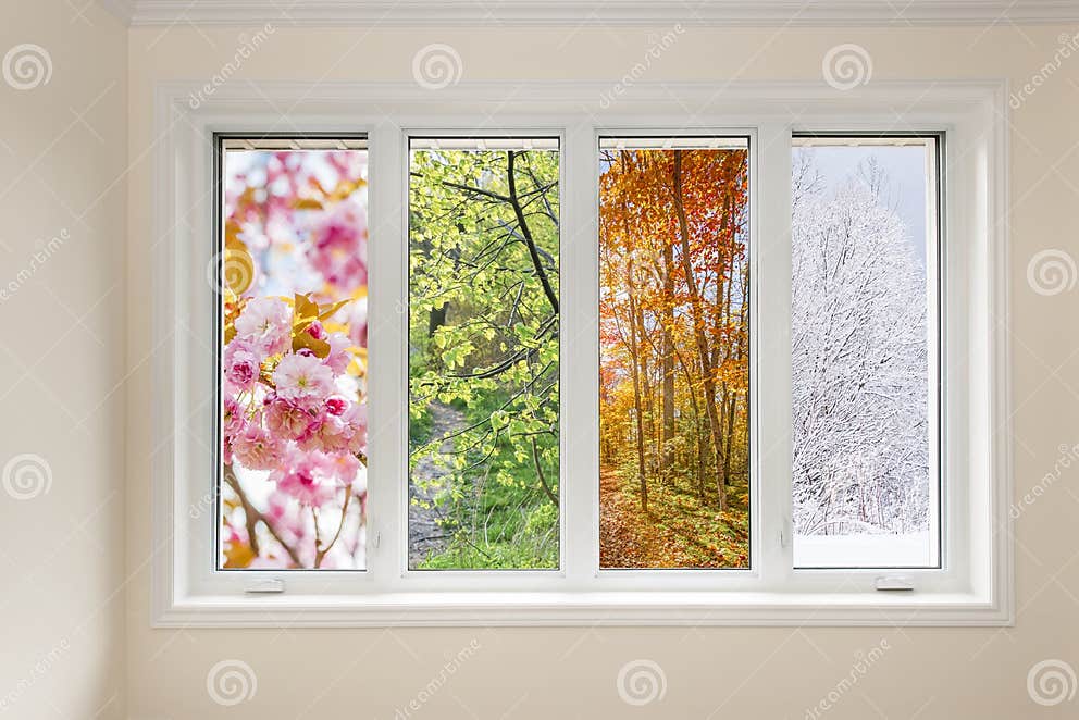 Window View of Four Seasons Stock Photo - Image of large, casement ...
