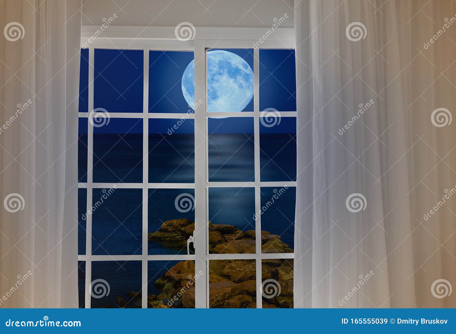 Window View of the Full Moon Stock Image - Image of moonshine, black ...