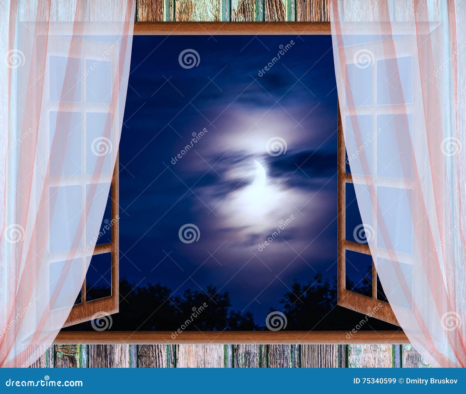 Window View of the Full Moon Stock Image - Image of design, blue: 75340599