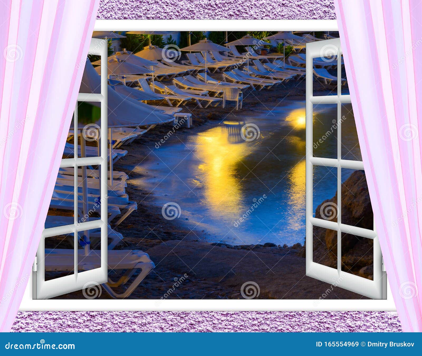 Window View of the Hotel Beach Night Stock Image - Image of beautiful ...