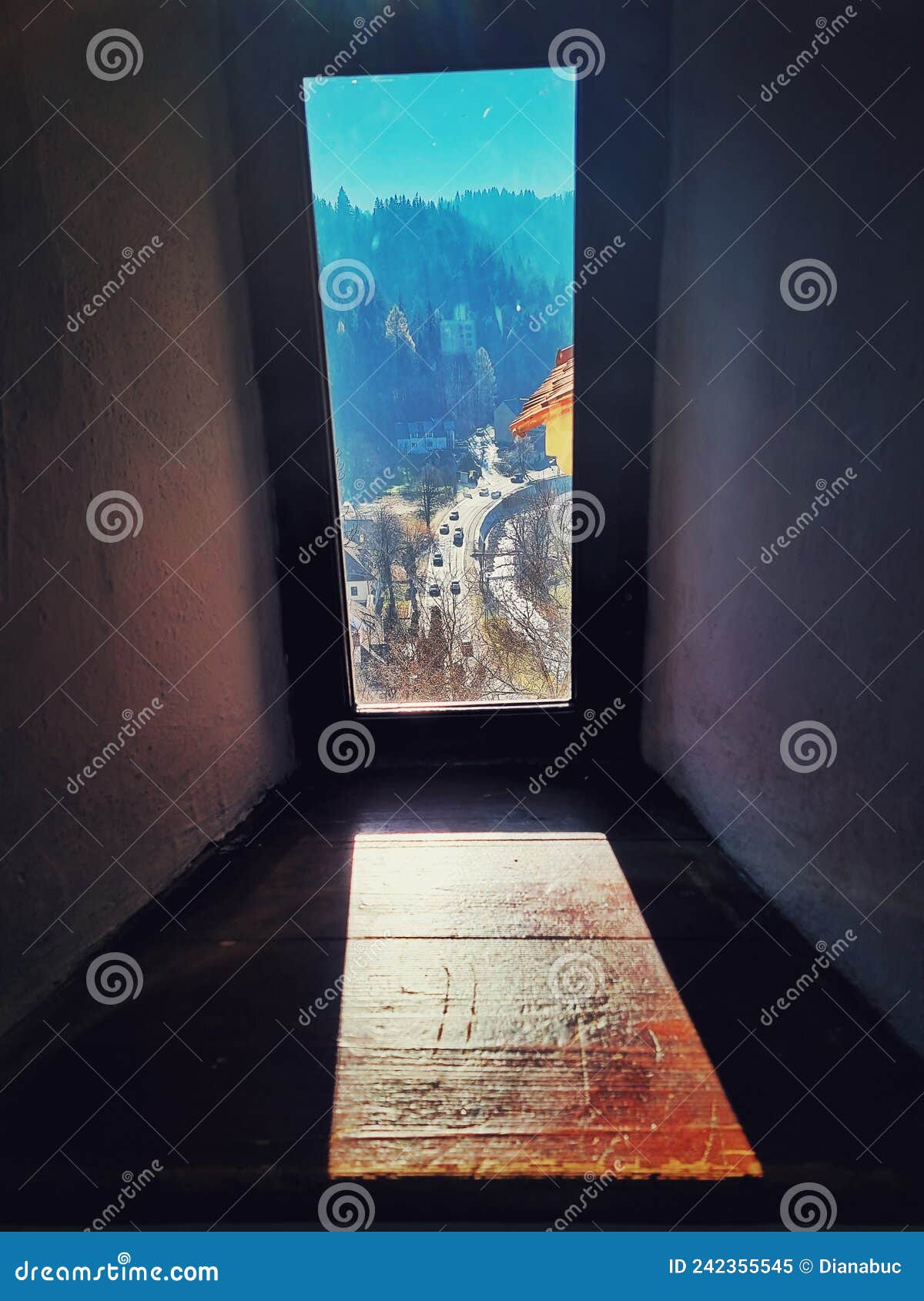 Window view with light stock image. Image of design - 242355545