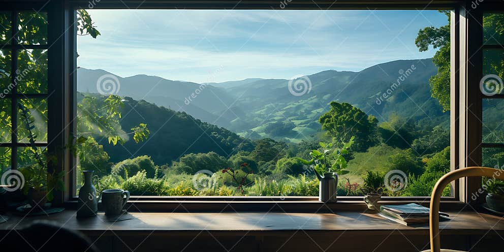 A Window with a View of a Mountain Range.Window View from Home Window ...