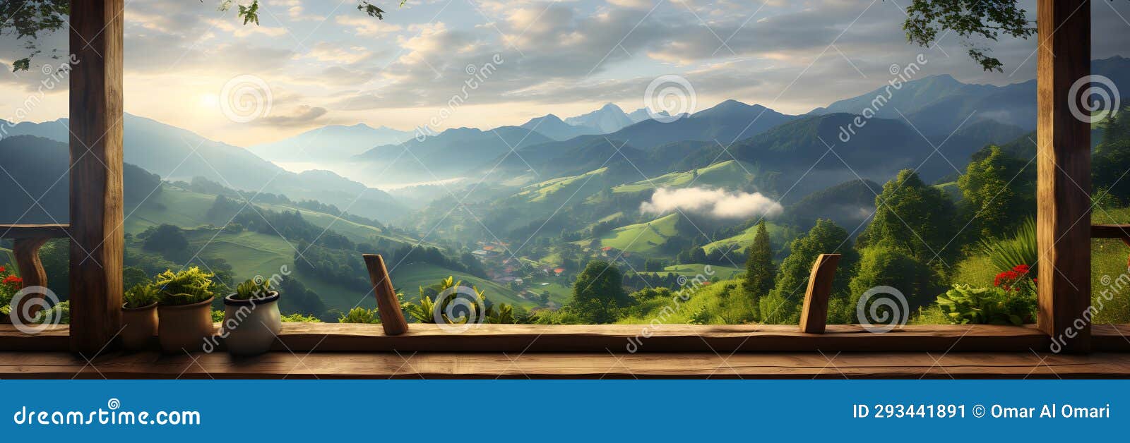 A Window with a View of a Mountain Valley.Window View from Wooden ...