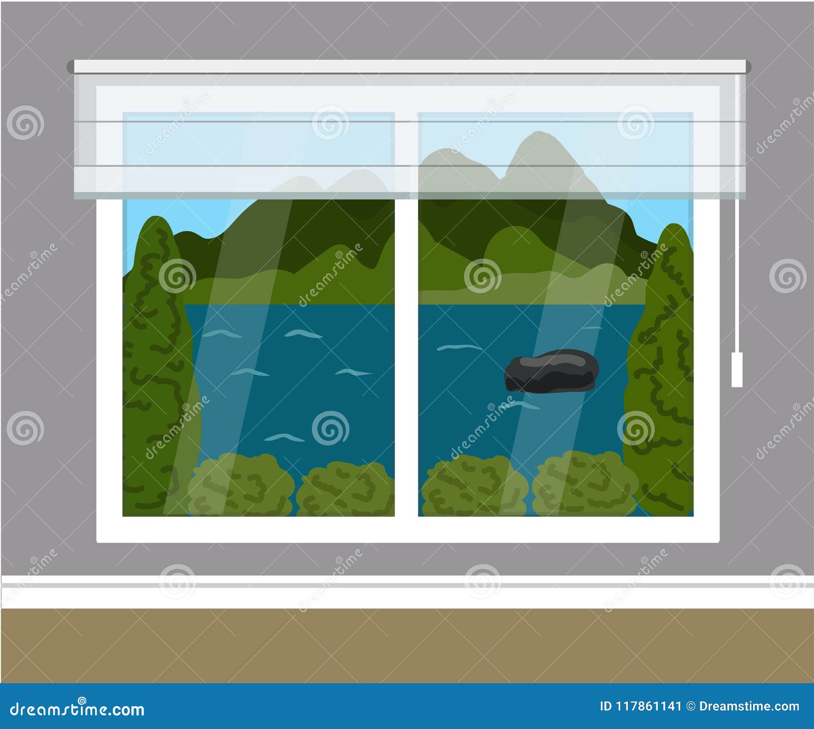 Window View of the Mountains and the River. Vector Illustration. Stock ...