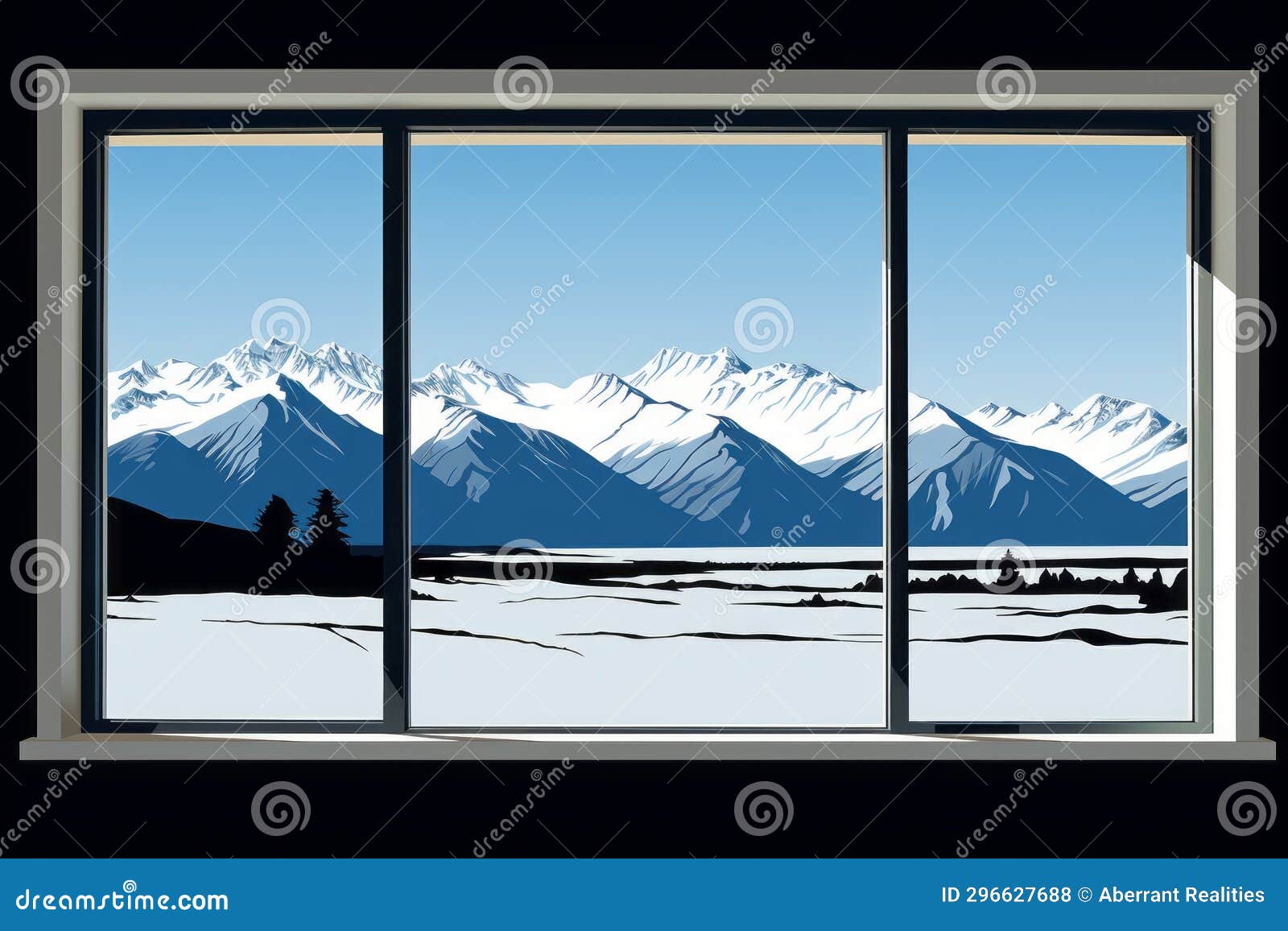 A Window with a View of Mountains and Snow Stock Illustration ...