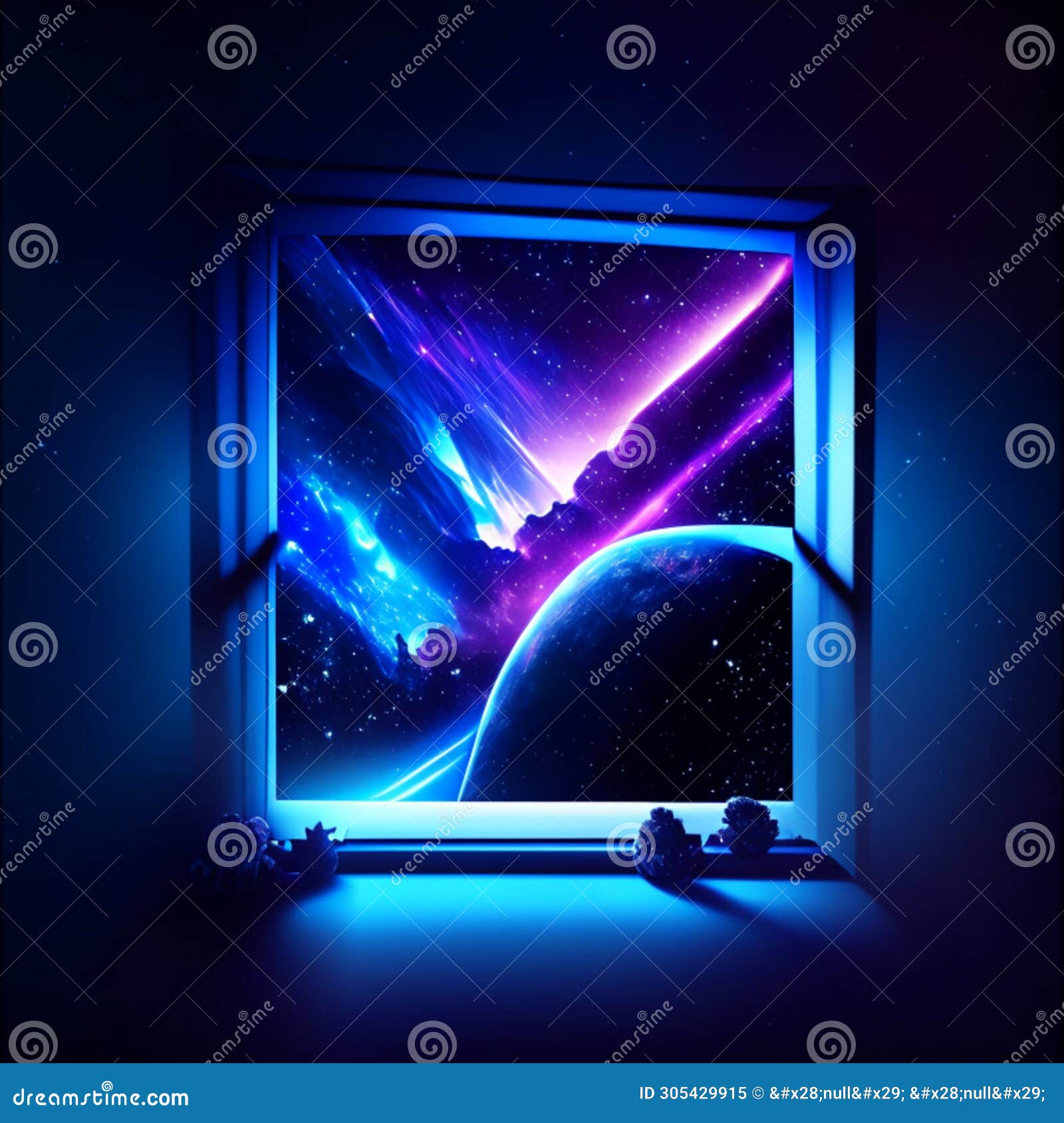 Window with a View of the Night Sky and the Moon. Vector Illustration ...