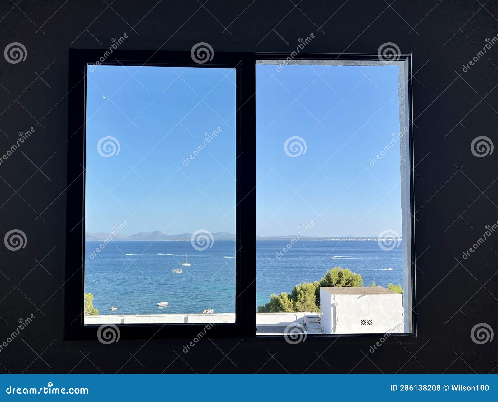 Window View of Ocean stock photo. Image of boat, square - 286138208