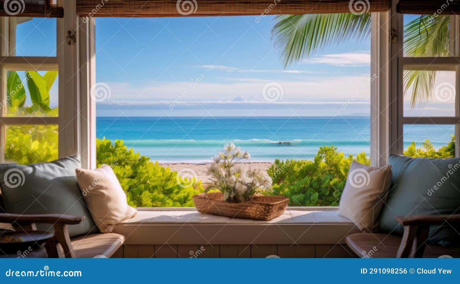 Window with a View of the Ocean Stock Illustration - Illustration of ...
