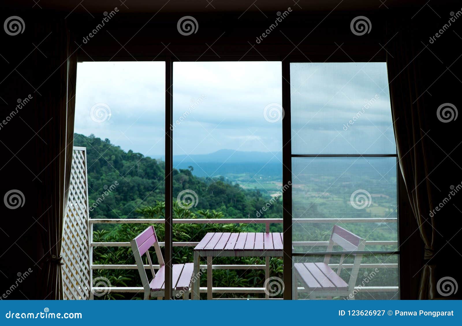 Window with a View Onto Mountain Stock Image - Image of window, morning ...