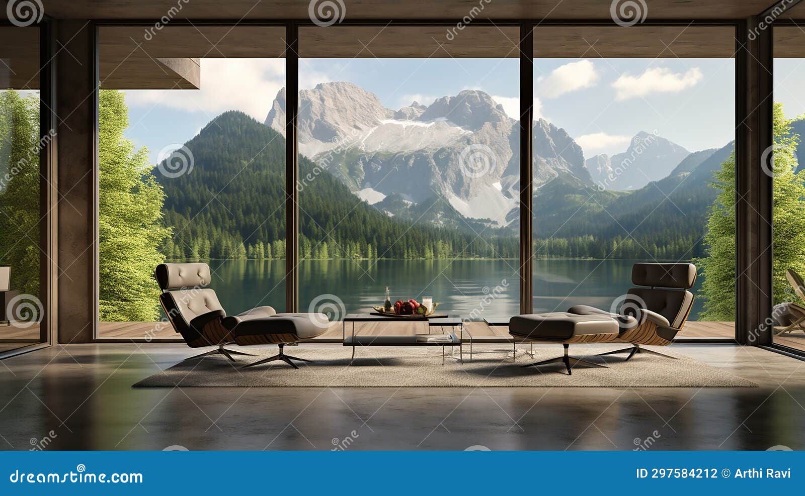 A Window View Overlooking a Secluded Mountain Lake, with Crystal-clear ...