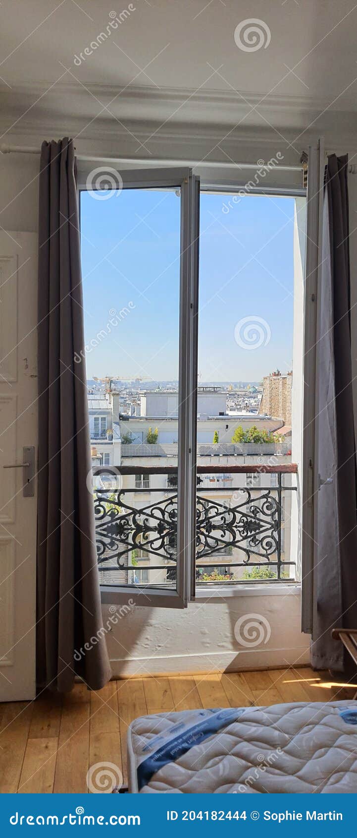 Window with view in Paris stock photo. Image of condominium - 204182444