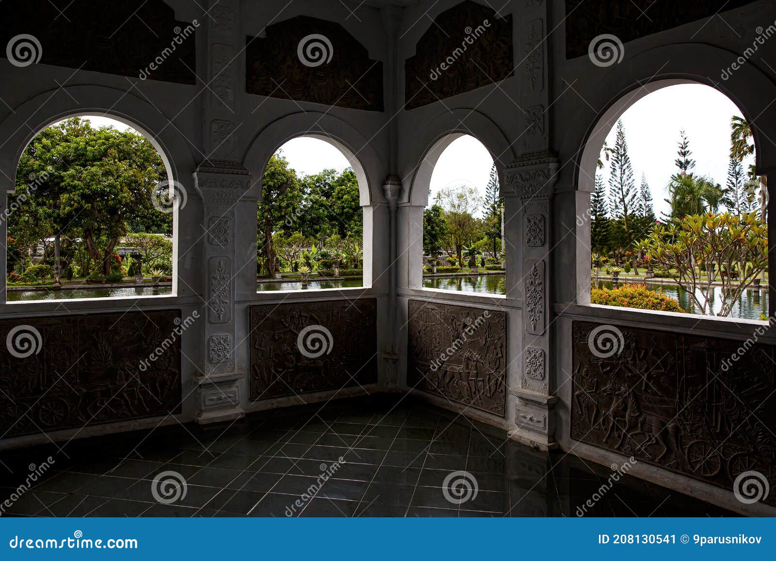 Window View of the Park in Asia. Arch Shape Stock Image - Image of ...