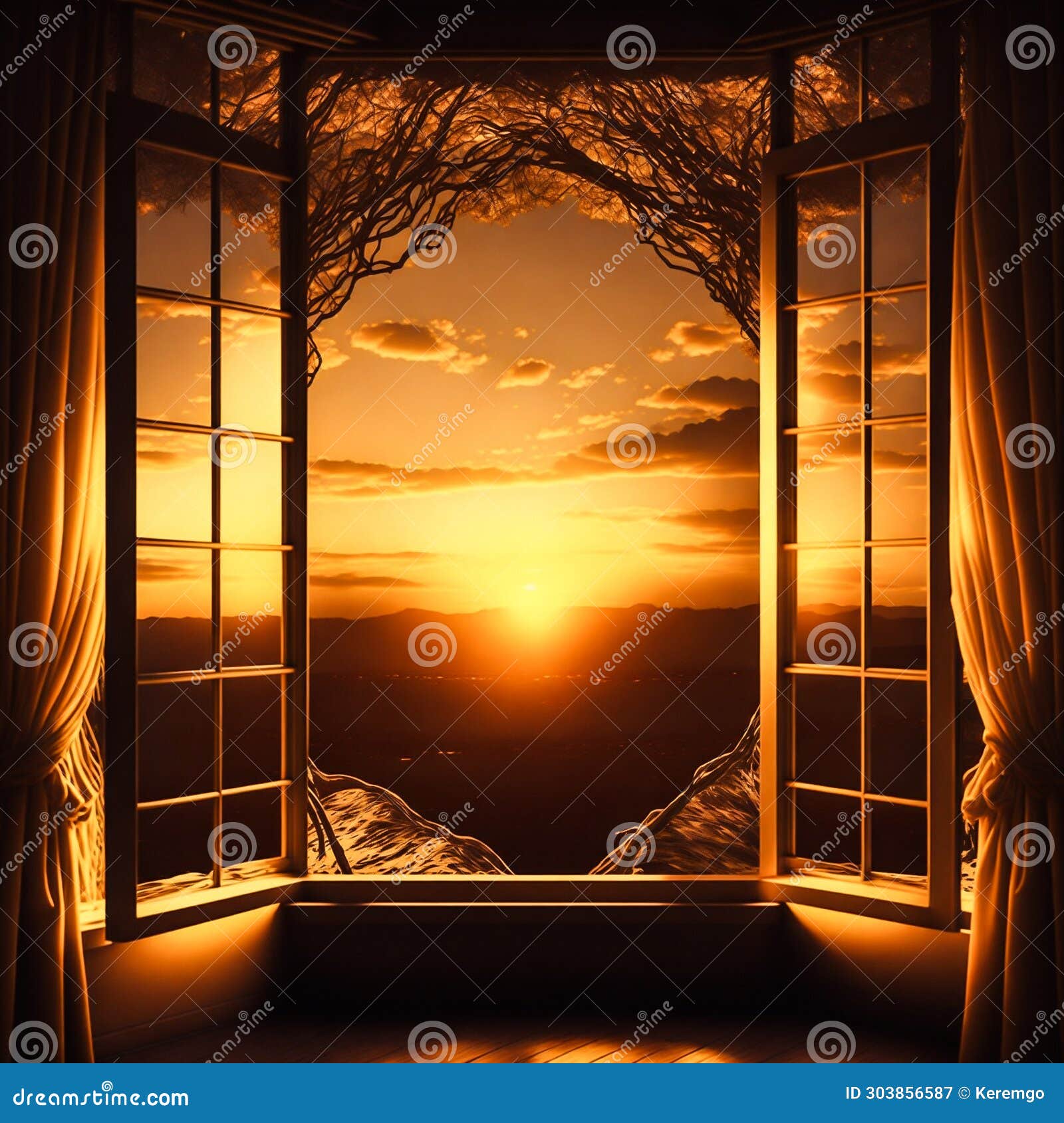 Window with a View of Peaceful and Serene Sunset Stock Image - Image of ...