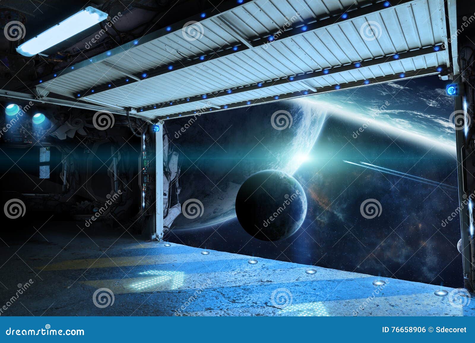 Window View of Planet Earth from a Shuttle Runway Stock Illustration ...