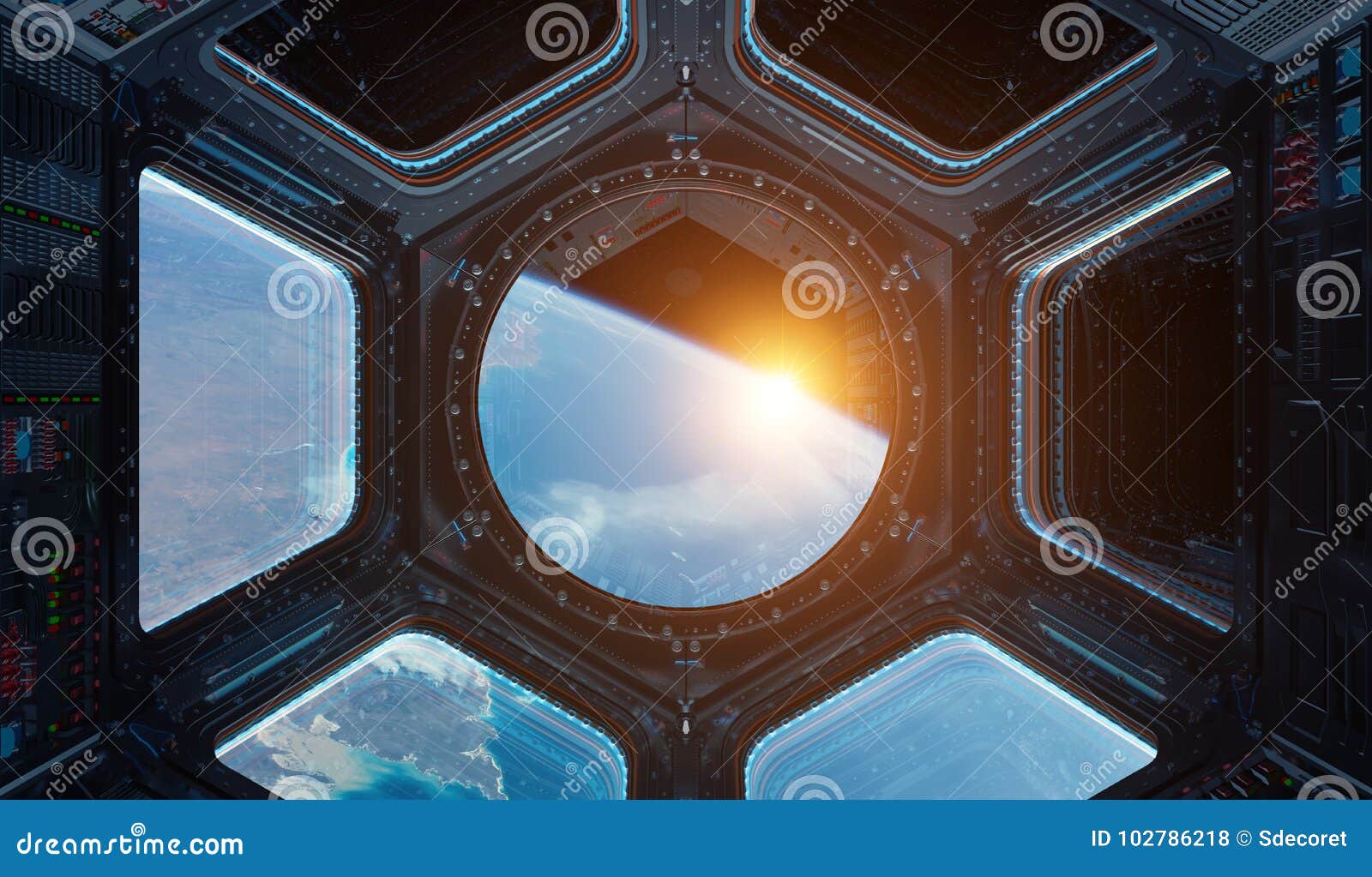 View of Planet Earth from a Space Station Window 3D Rendering Elements ...
