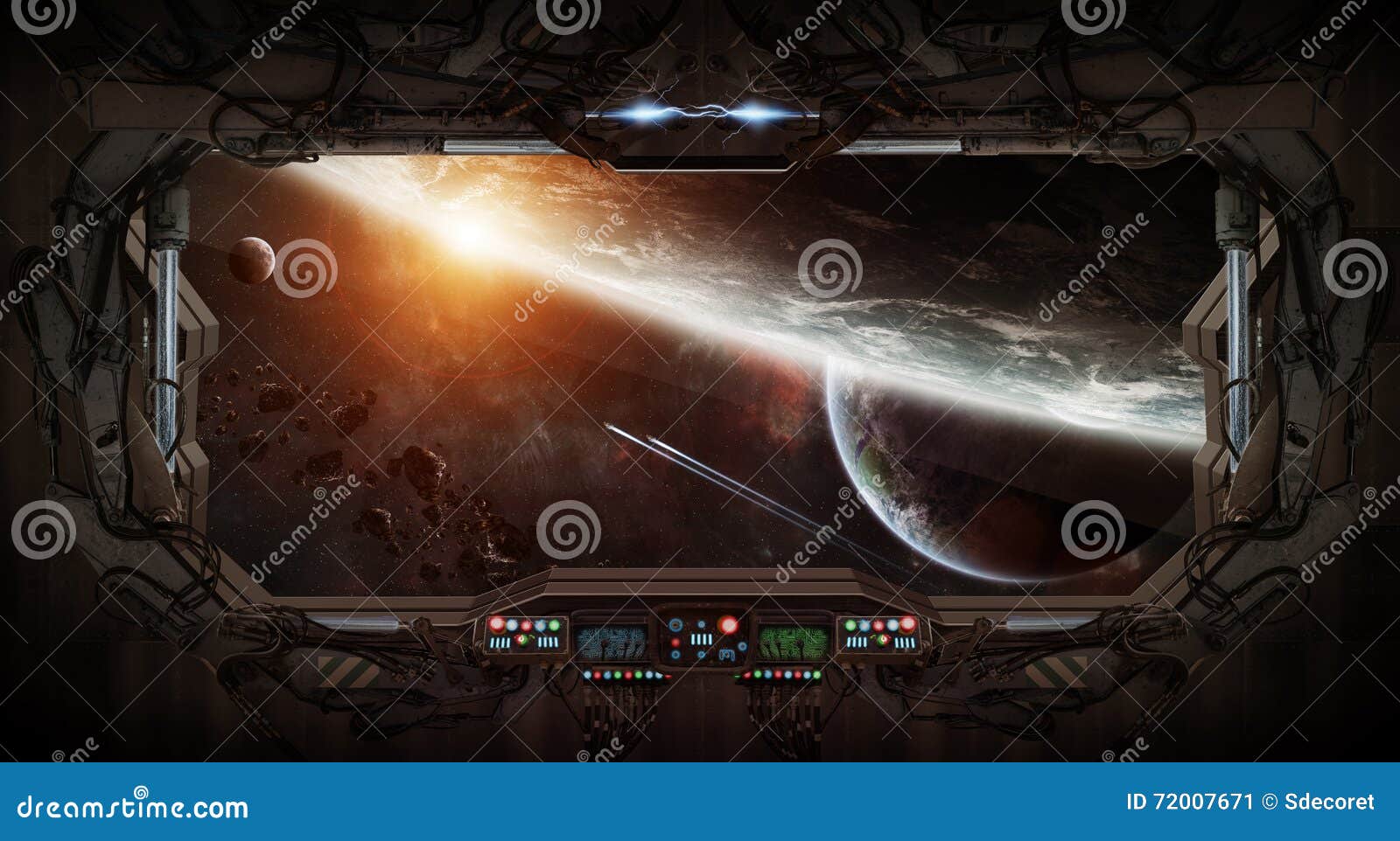 Window View of Space and Planets from a Space Station Stock ...