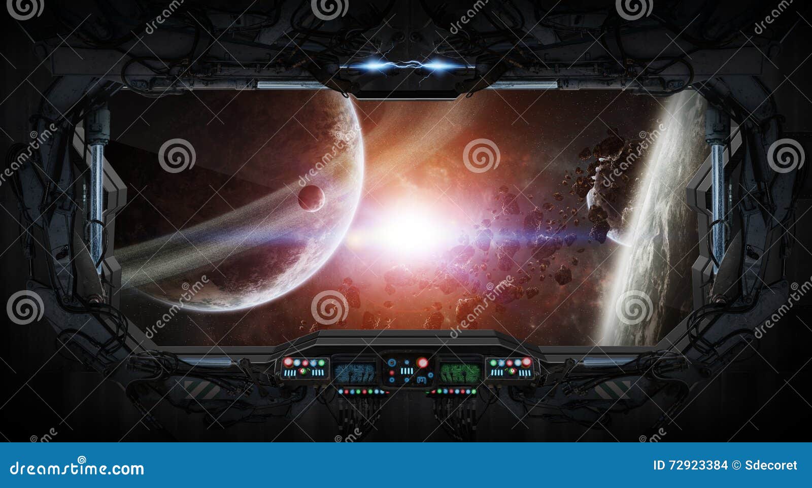 Window View of Space and Planets from a Space Station Stock ...