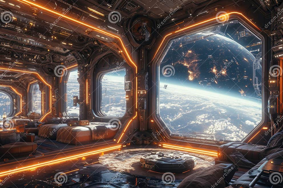 Window View of Space and Planets from a Space Station Stock ...