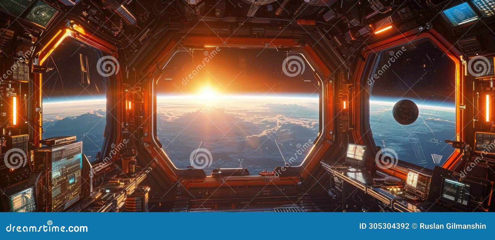 Window View of Space and Planets from a Space Station Stock Photo ...