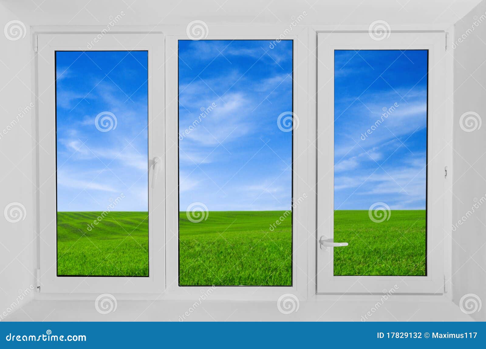 Window with View To Green Field Stock Photo - Image of bright, elevated ...