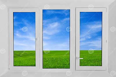 Window with View To Green Field Stock Photo - Image of bright, elevated ...