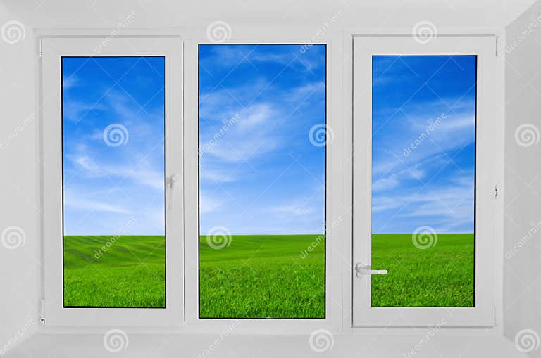 Window with View To Green Field Stock Photo - Image of bright, elevated ...