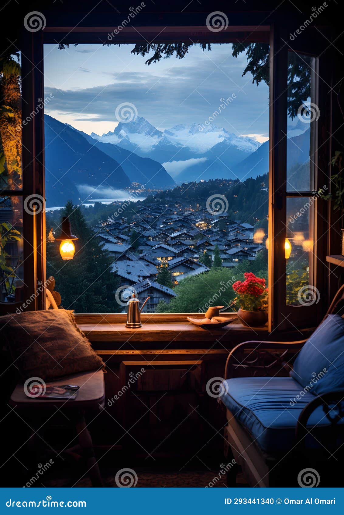 A Window with a View of a Town and Mountains.Window View from Home ...