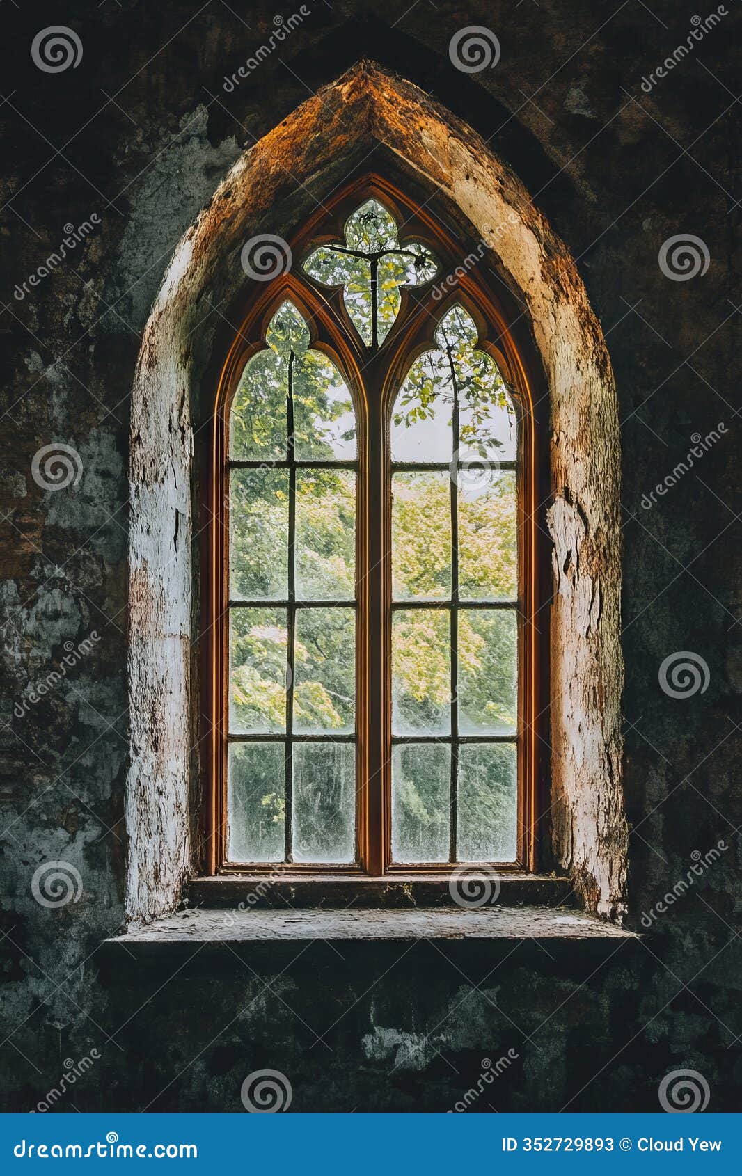 A Window with a View of Trees and a Brick Wall Stock Illustration ...