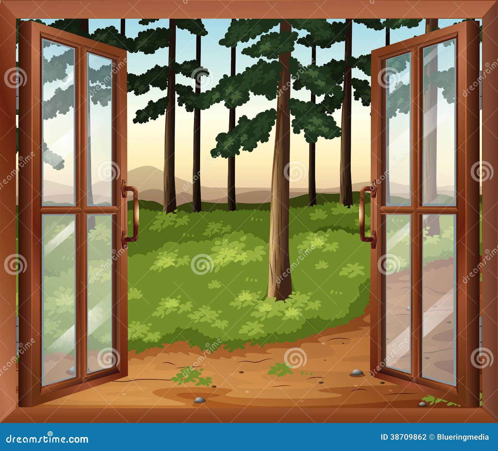 A Window with a View of the Trees Stock Vector - Illustration of sound ...