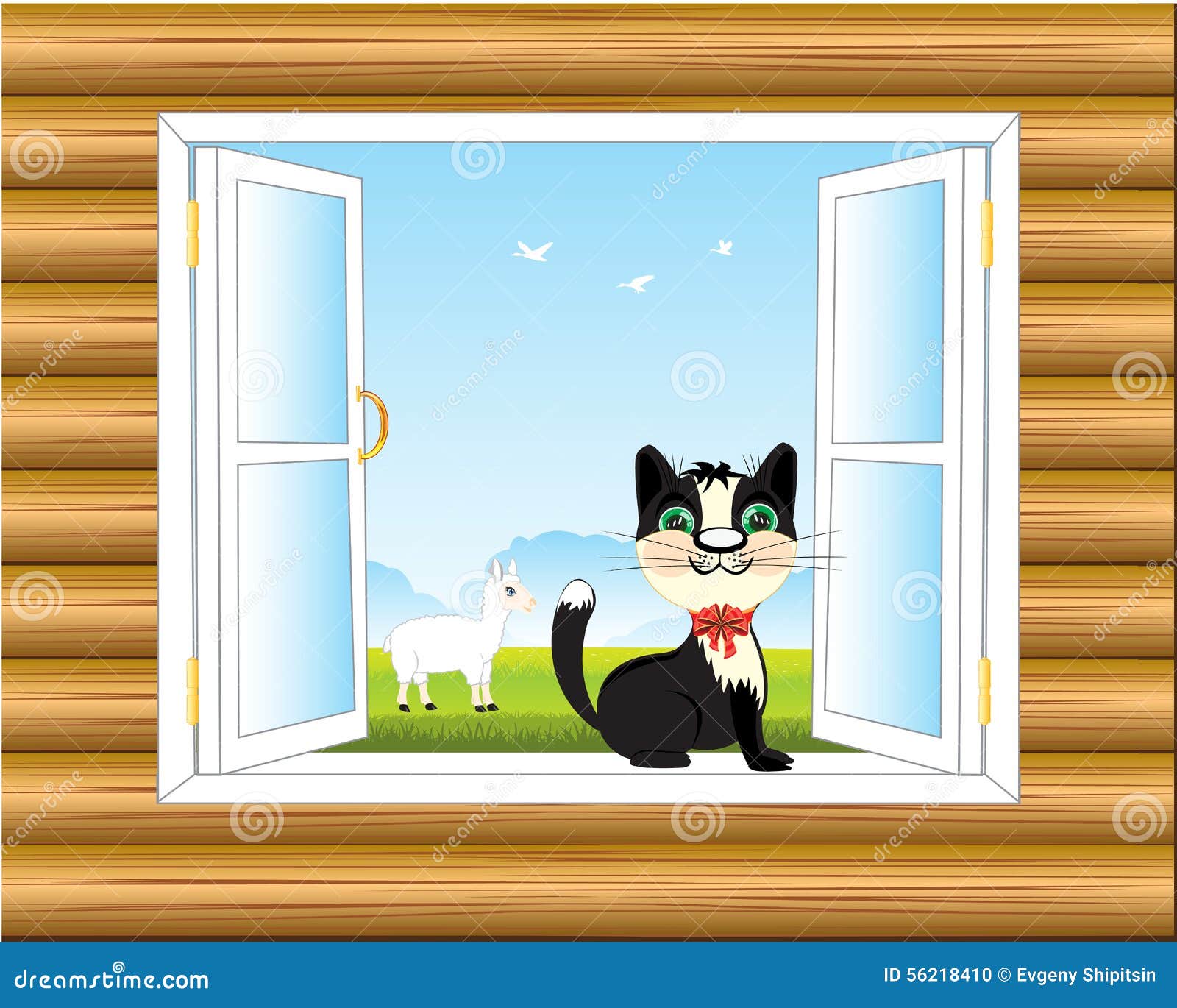 Window in wall stock vector. Illustration of animal, birds - 56218410