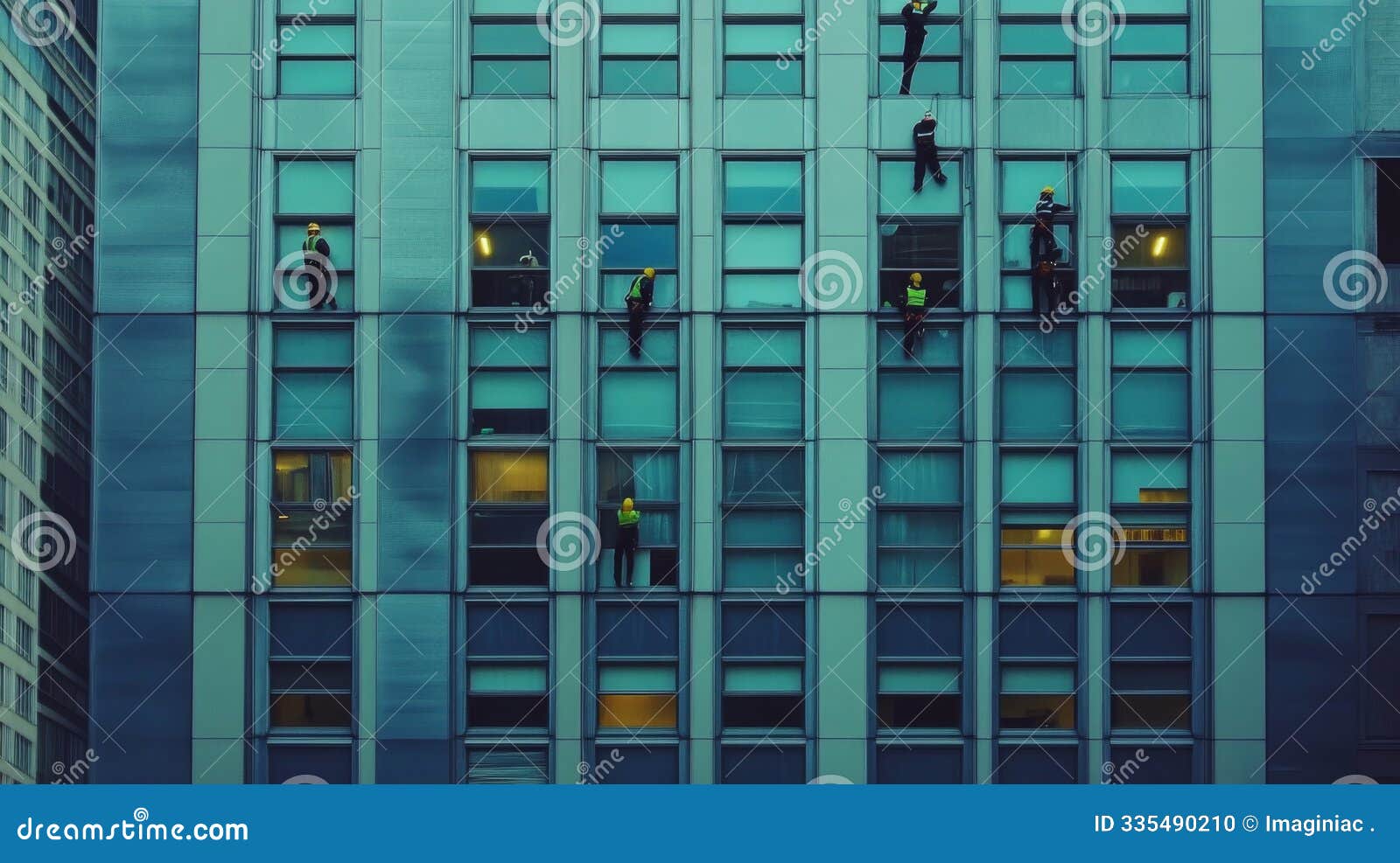 Window Washers Cleaning a Modern Skyscraper Stock Illustration ...