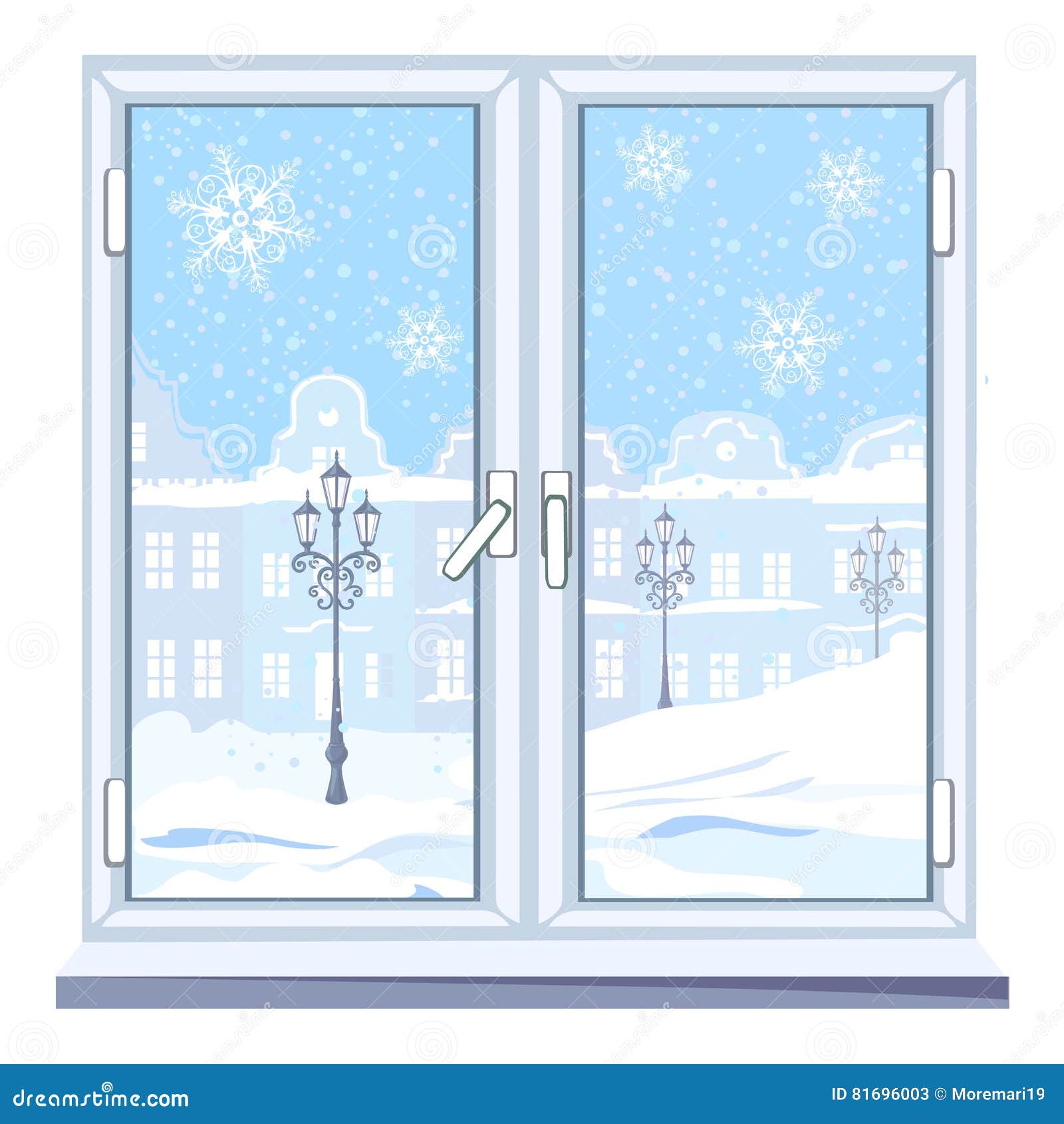Window winter vintage city stock vector. Illustration of snowing - 81696003