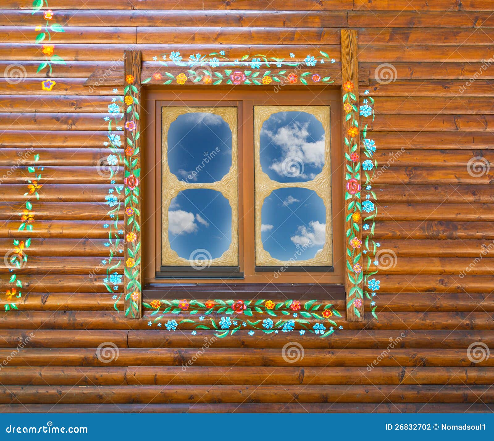 Window on wooden wall stock photo. Image of exterior - 26832702