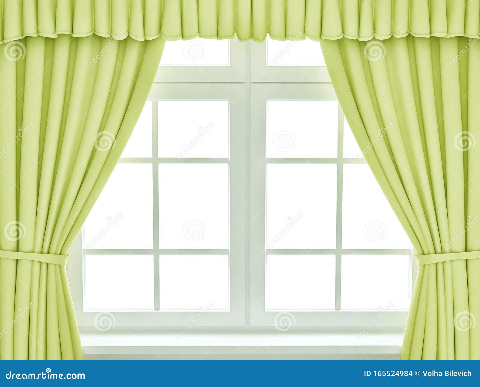 Window with the Yellow Curtains. 3d Render Stock Illustration ...