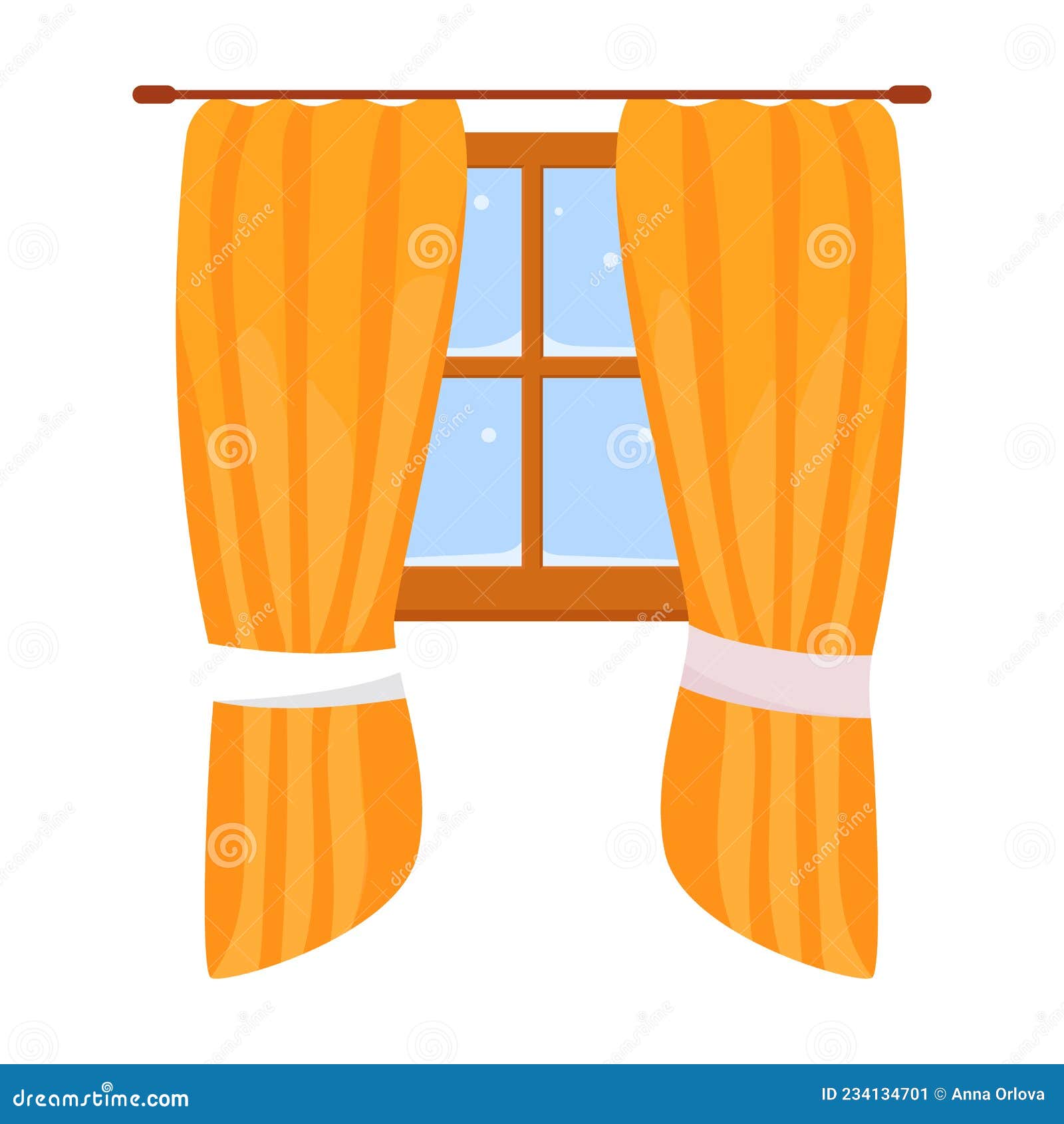 Window with Yellow Curtains. Flat Vector Illustration Stock Vector ...