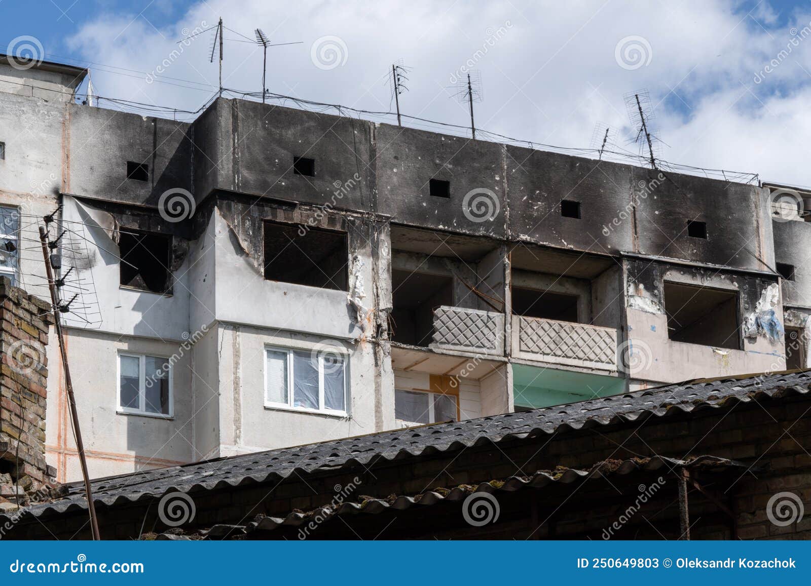 Windows of an Apartment Building after a Fire. Stock Image - Image of ...