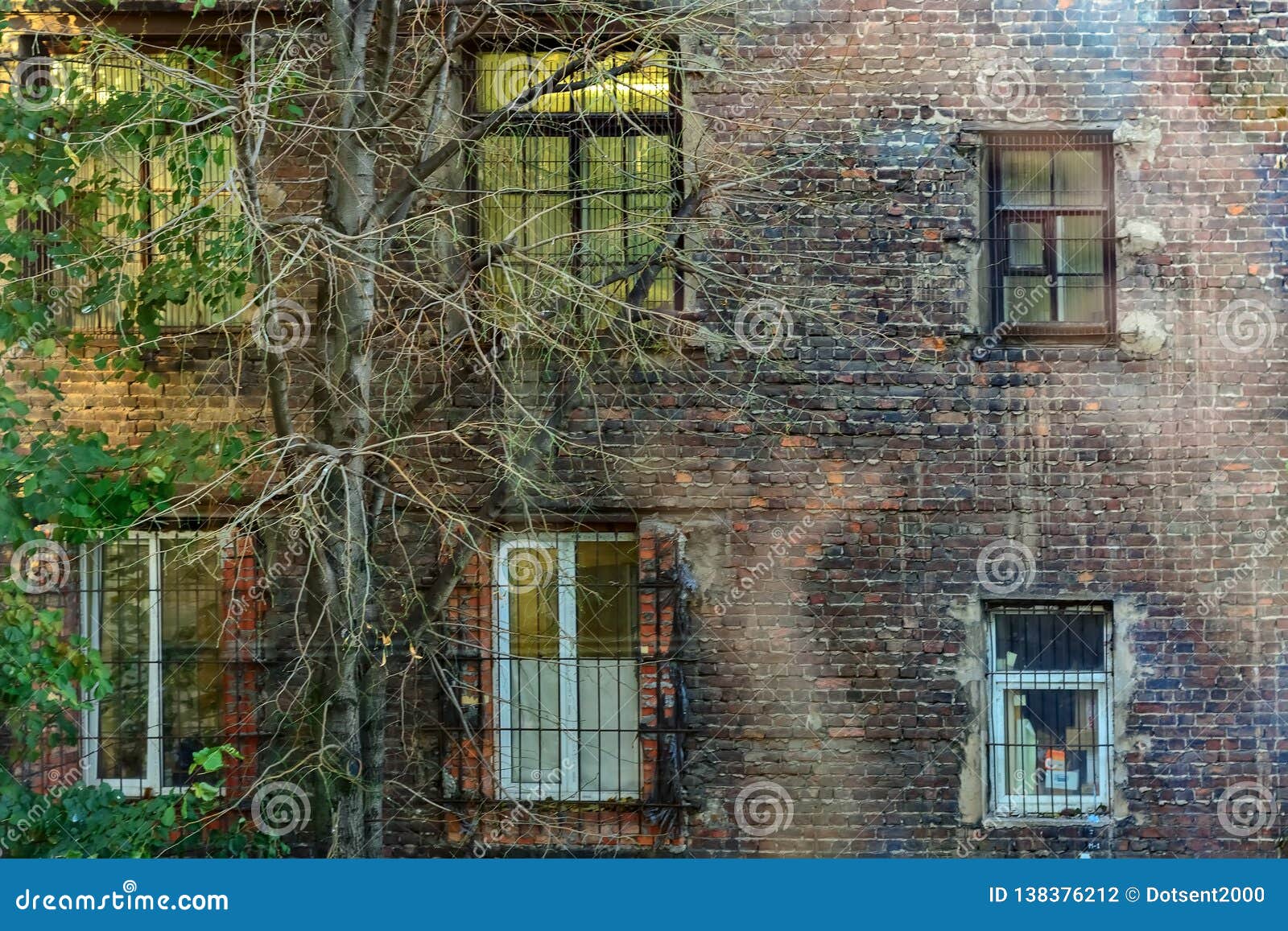 Windows on a brick wall stock photo. Image of brickwall - 138376212
