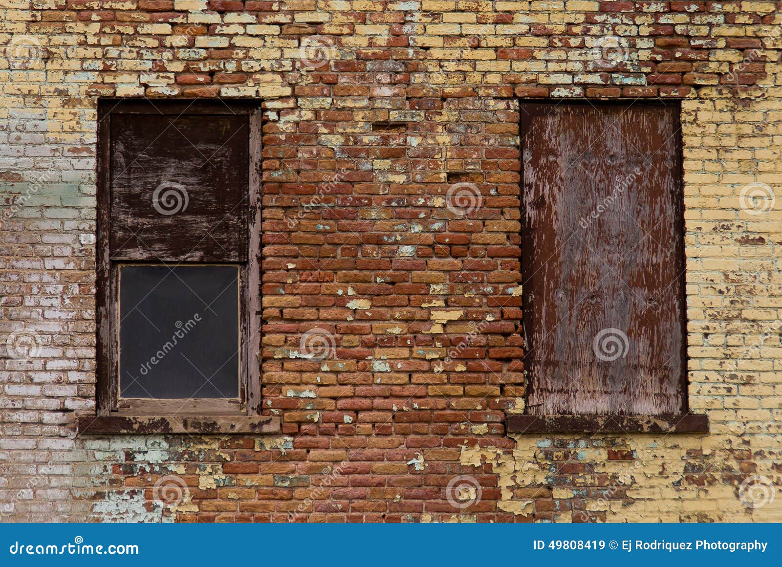 Windows and brick wall. stock image. Image of board, rochelle - 49808419