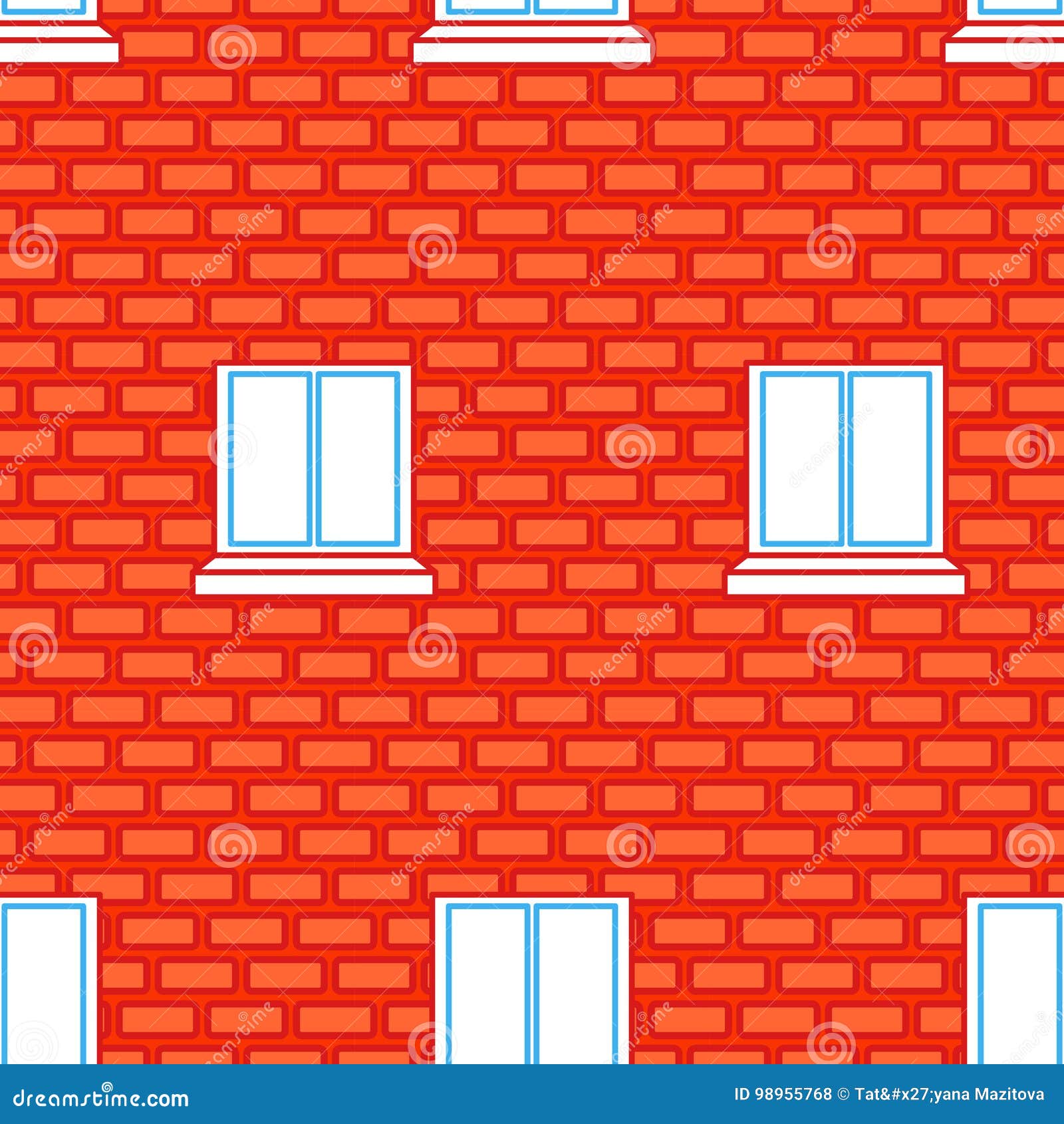 Windows and Brick Wall Seamless Texture. Red Bricks Background Stock ...