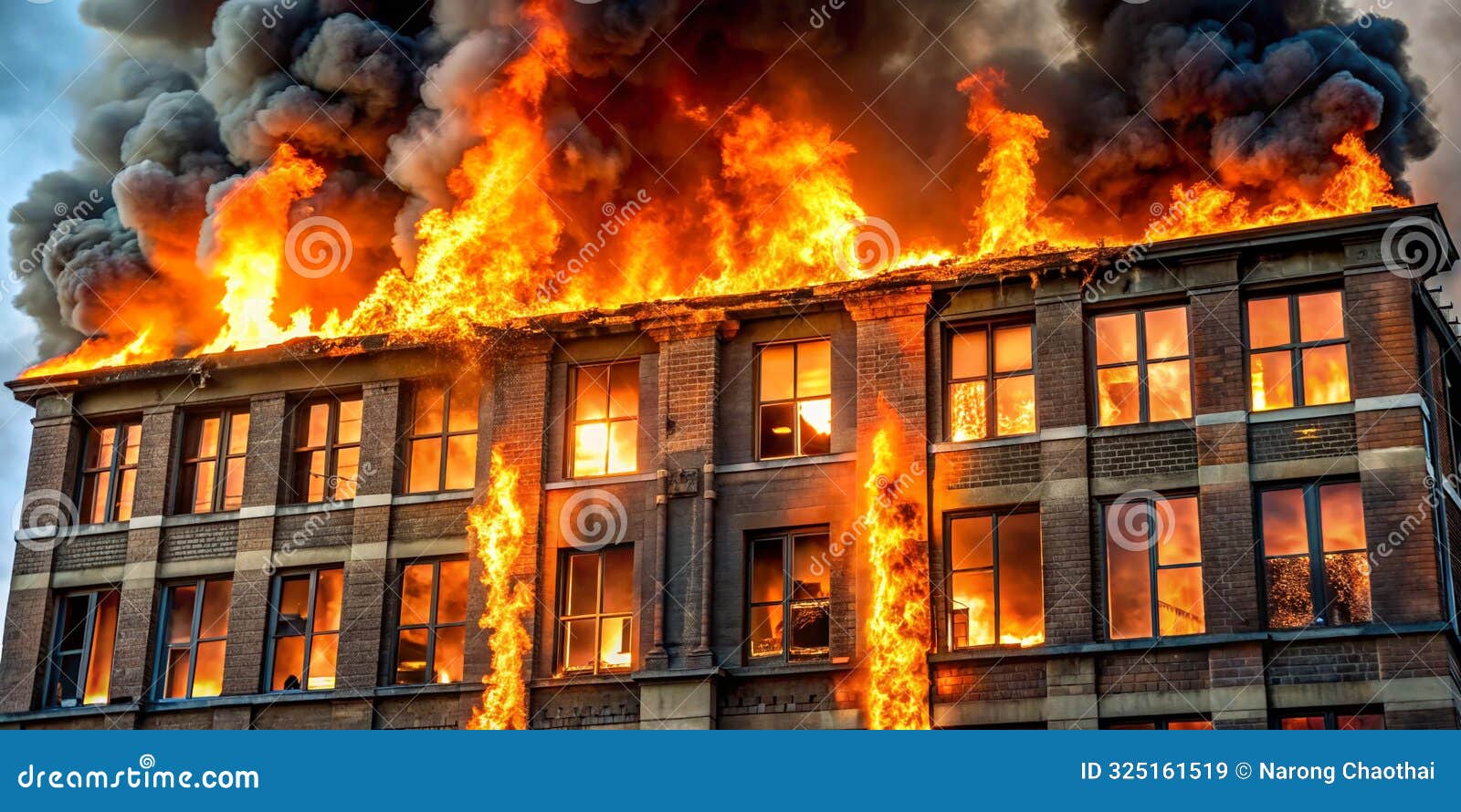 The Windows of the Building are Engulfed in Flames Fire in the House ...