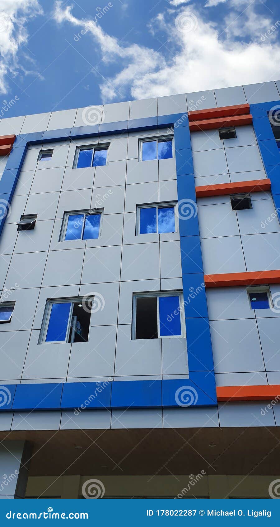 Windows of Building with Sky and Clouds Backdrop Stock Image - Image of ...