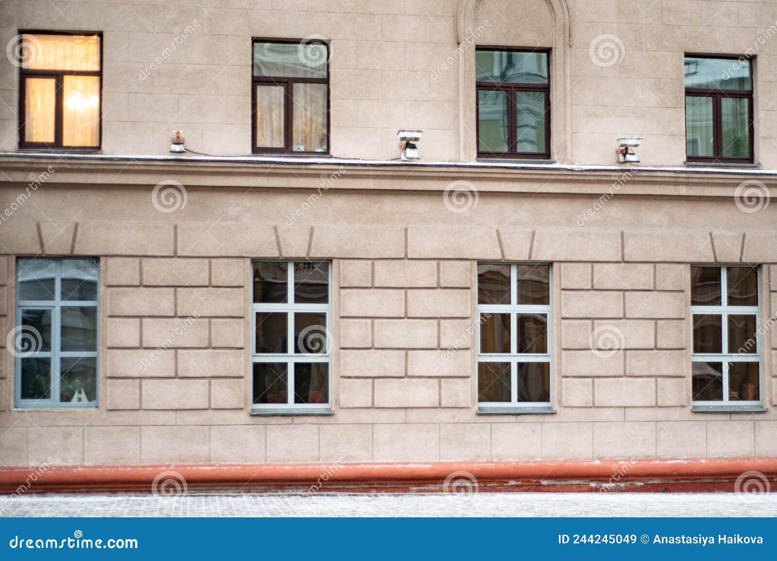 Windows in a City Brick Building Stock Image - Image of front ...
