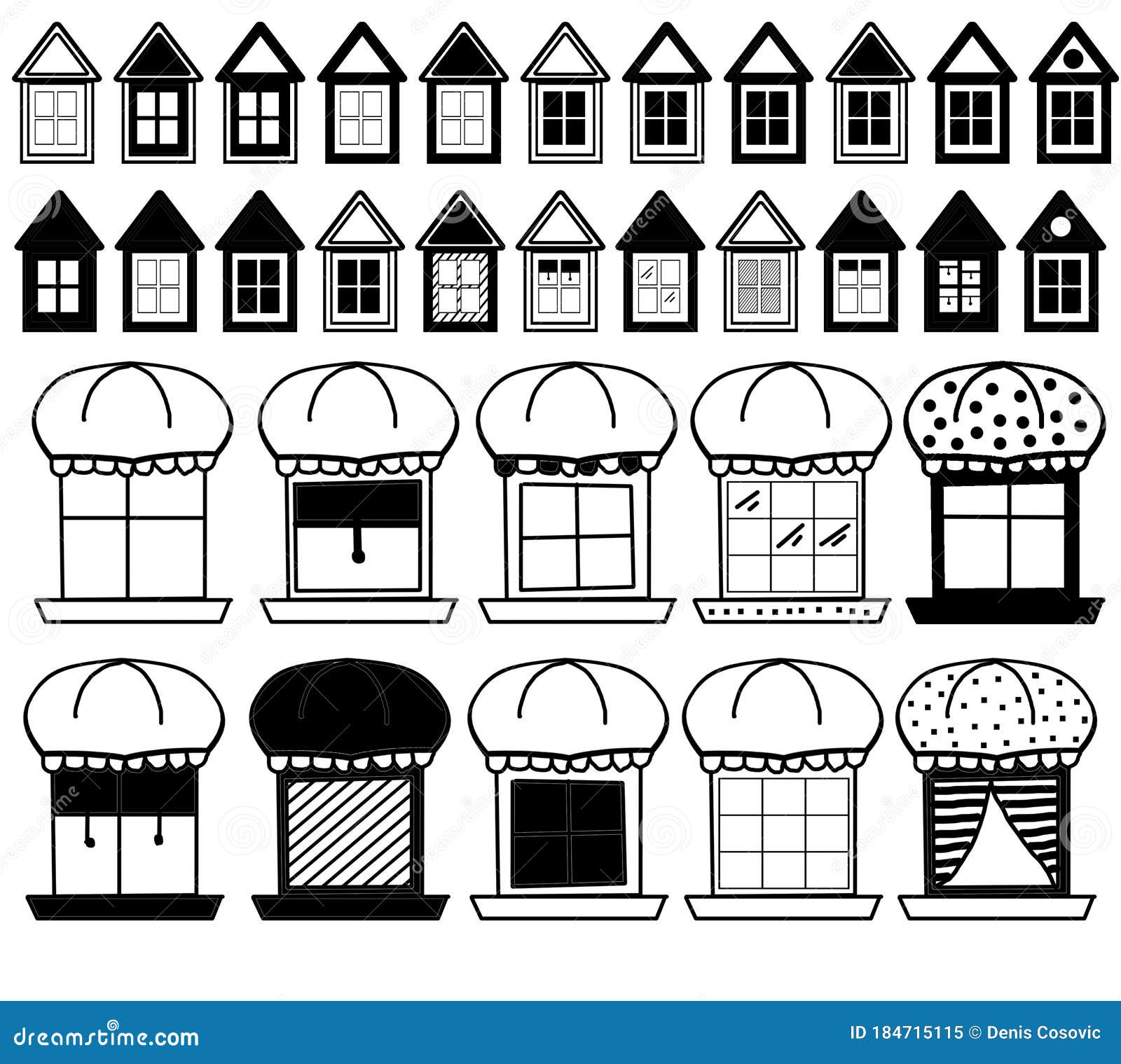 Line Drawing House Windows Different Types Stock Illustration ...