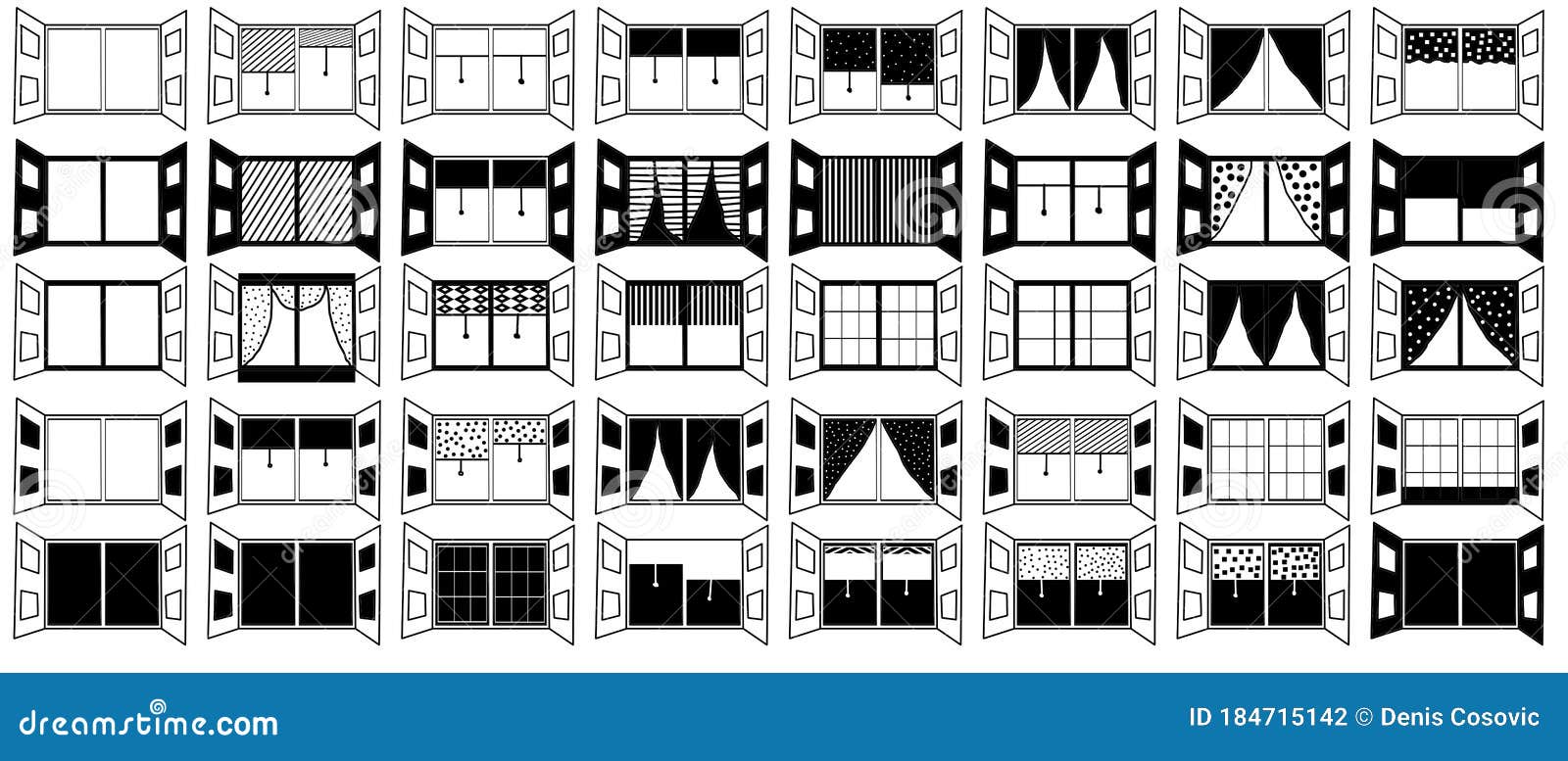 Line Drawing House Windows Different Types Stock Illustration ...