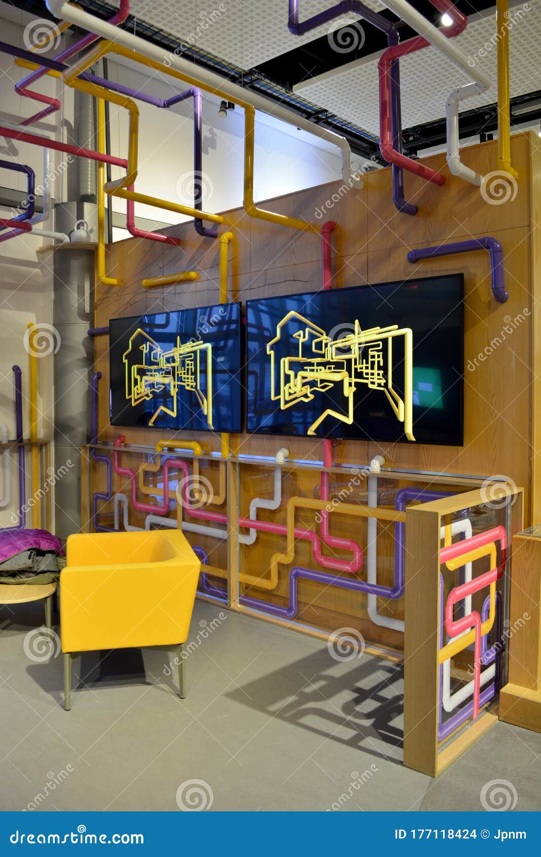 Windows 3D Pipe Theme Exhibit Lounge Area Stock Photo - Image of phase ...