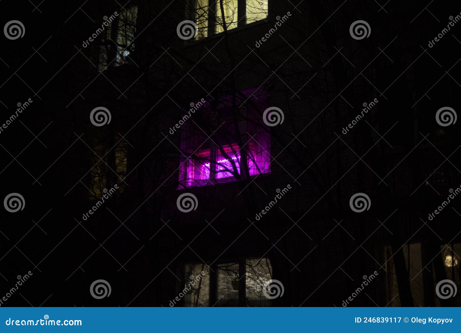 Windows in Dark. Light in Building Stock Image - Image of domestic ...